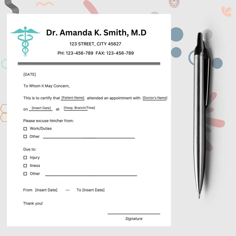 Editable Doctor's Excuse Note Template (printable PDF) - Etsy
