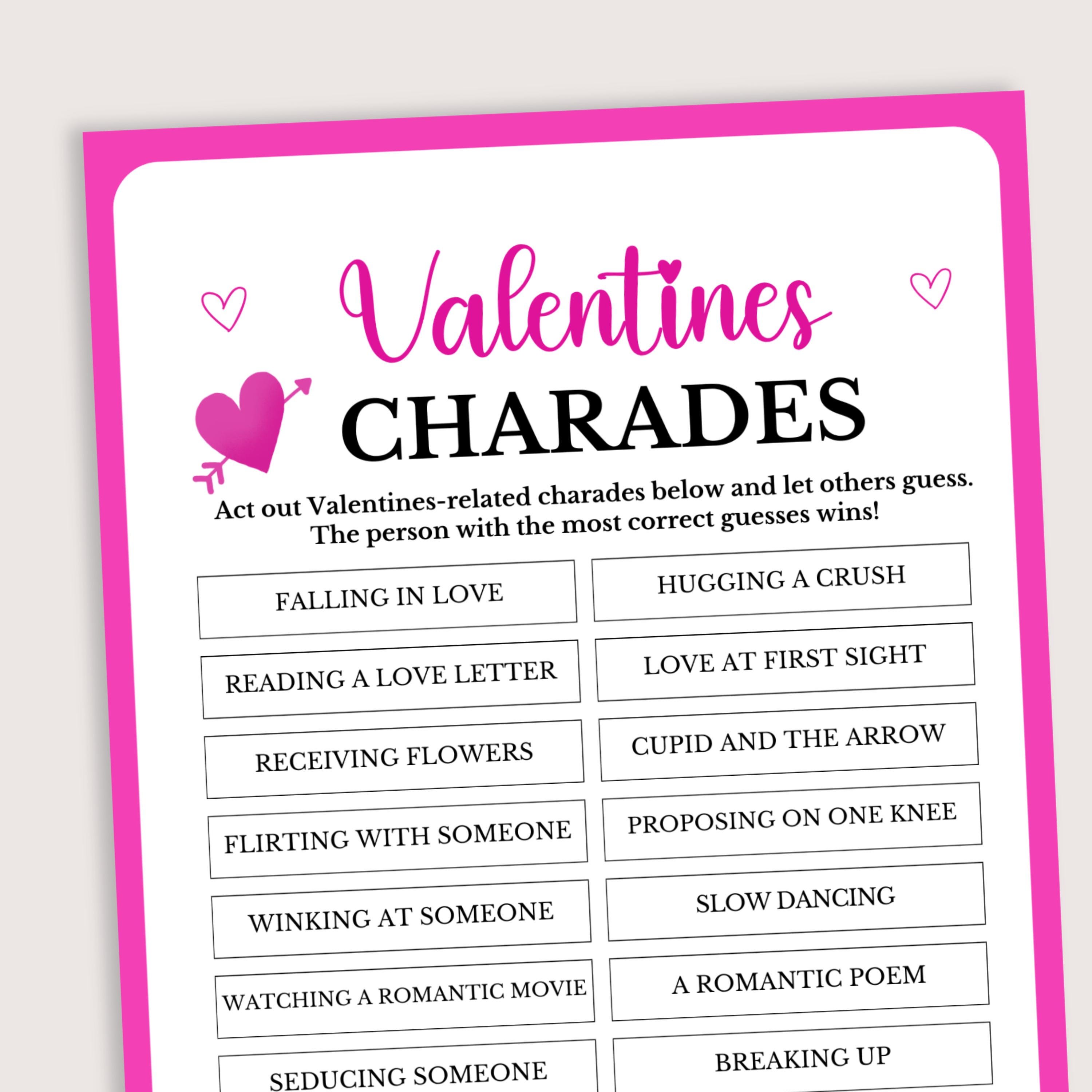 Valentines Day Charades, Fun Valentines Day Game for Group, Printable ...