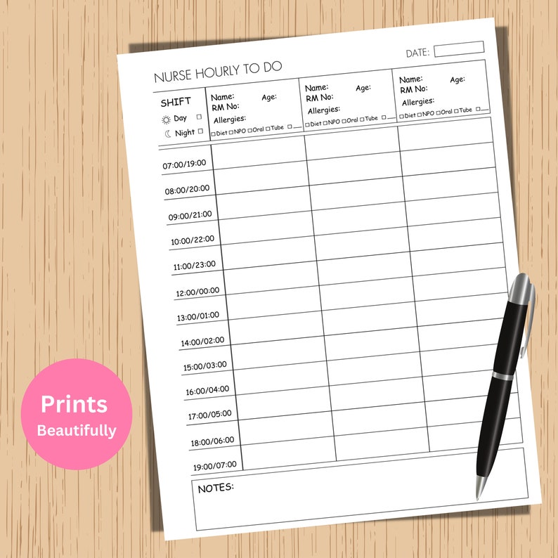 Nurse Hourly to Do, Printable Nurse Shift Planner, 3 Patient Medsurg ...