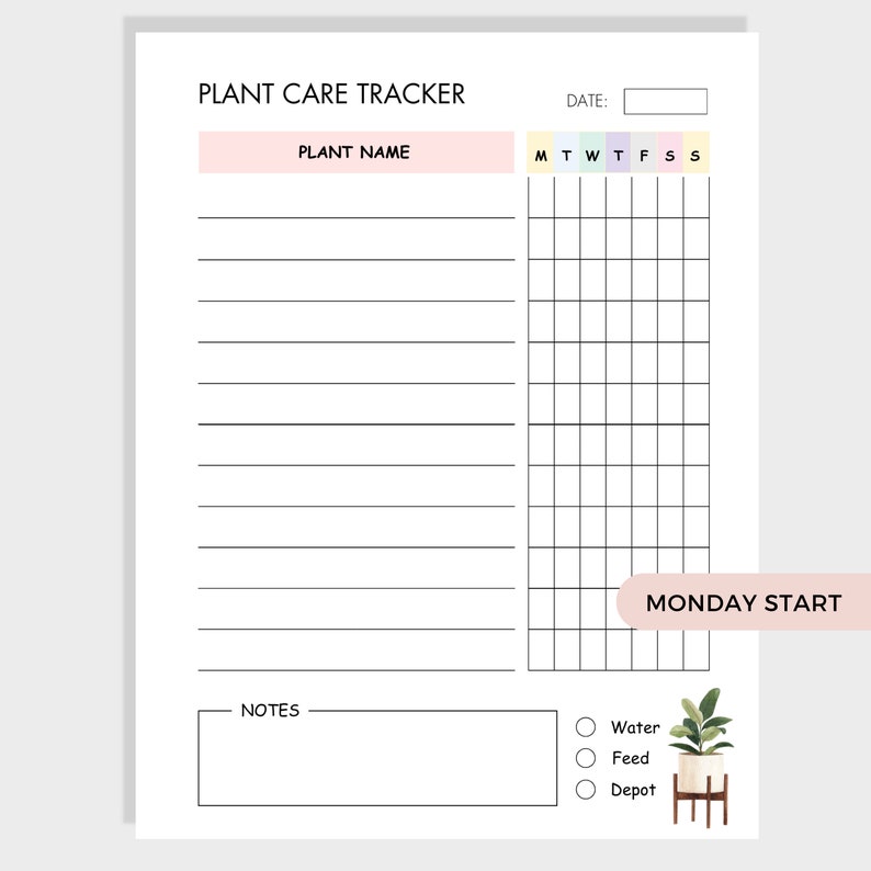 Plant Care Tracker, Printable Plant Watering Schedule, Plant Care Guide ...