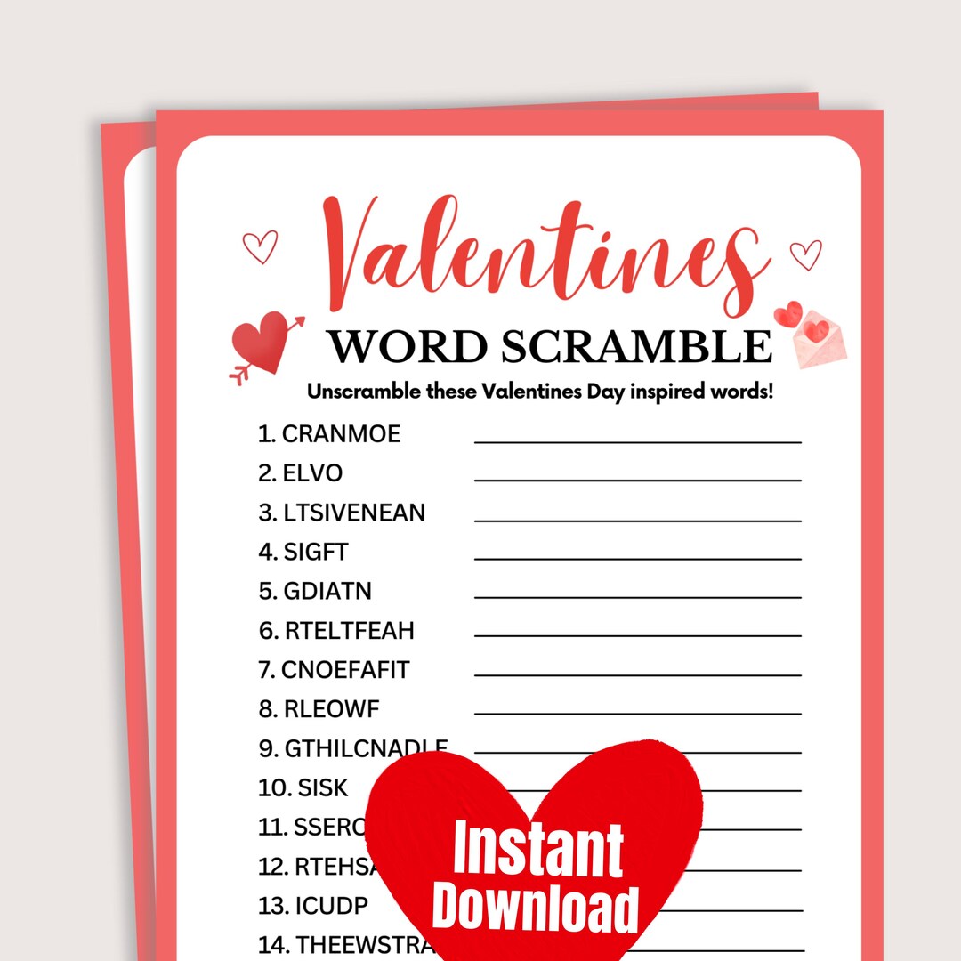 Valentines Day Word Scramble, Printable Valentines Day Games, Fun ...