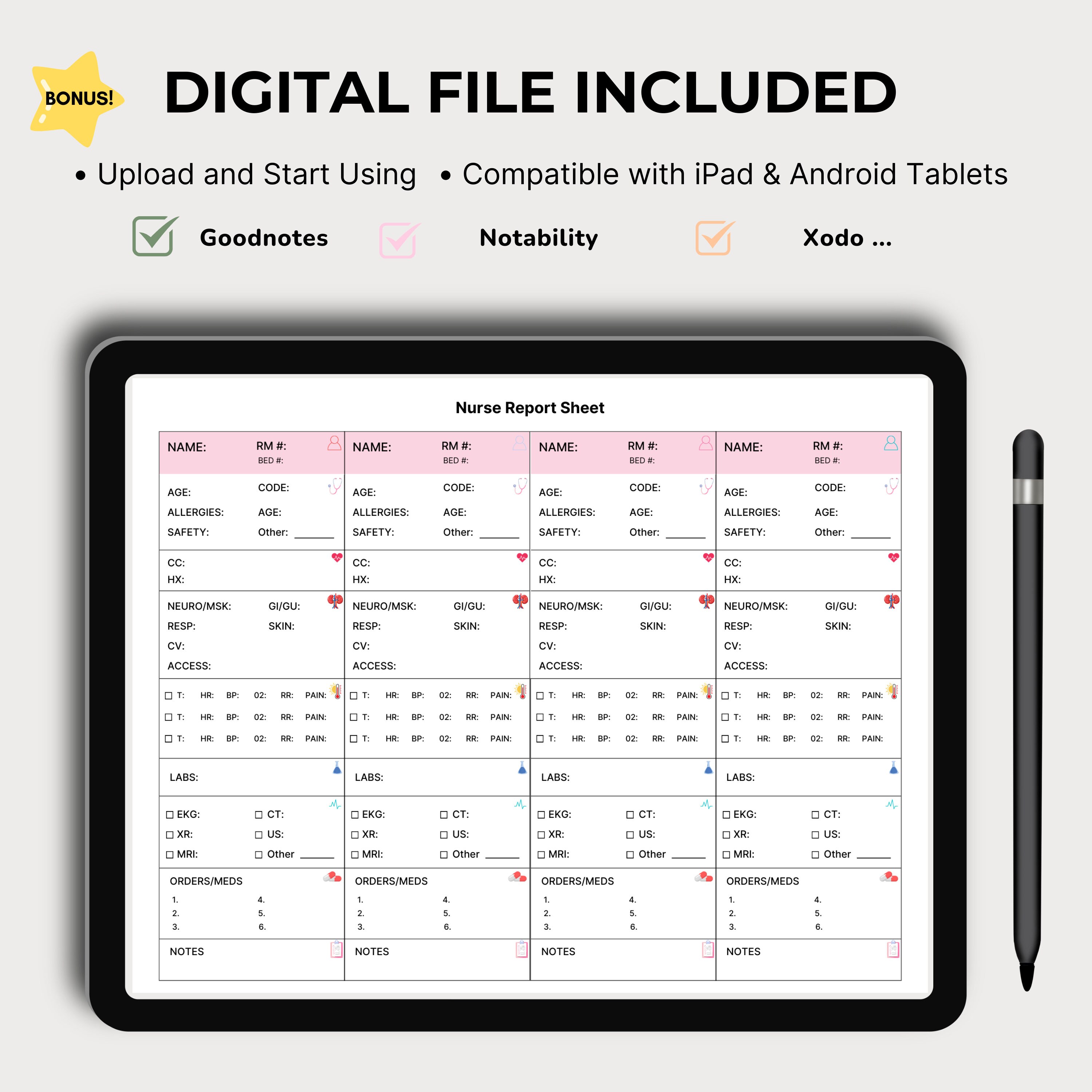 ER Nurse Report Sheet, Editable Nursing Brain (digital Download) - Etsy ...