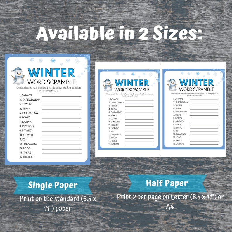 Winter Word Scramble Game, Printable Winter Party Activity for Kids and ...