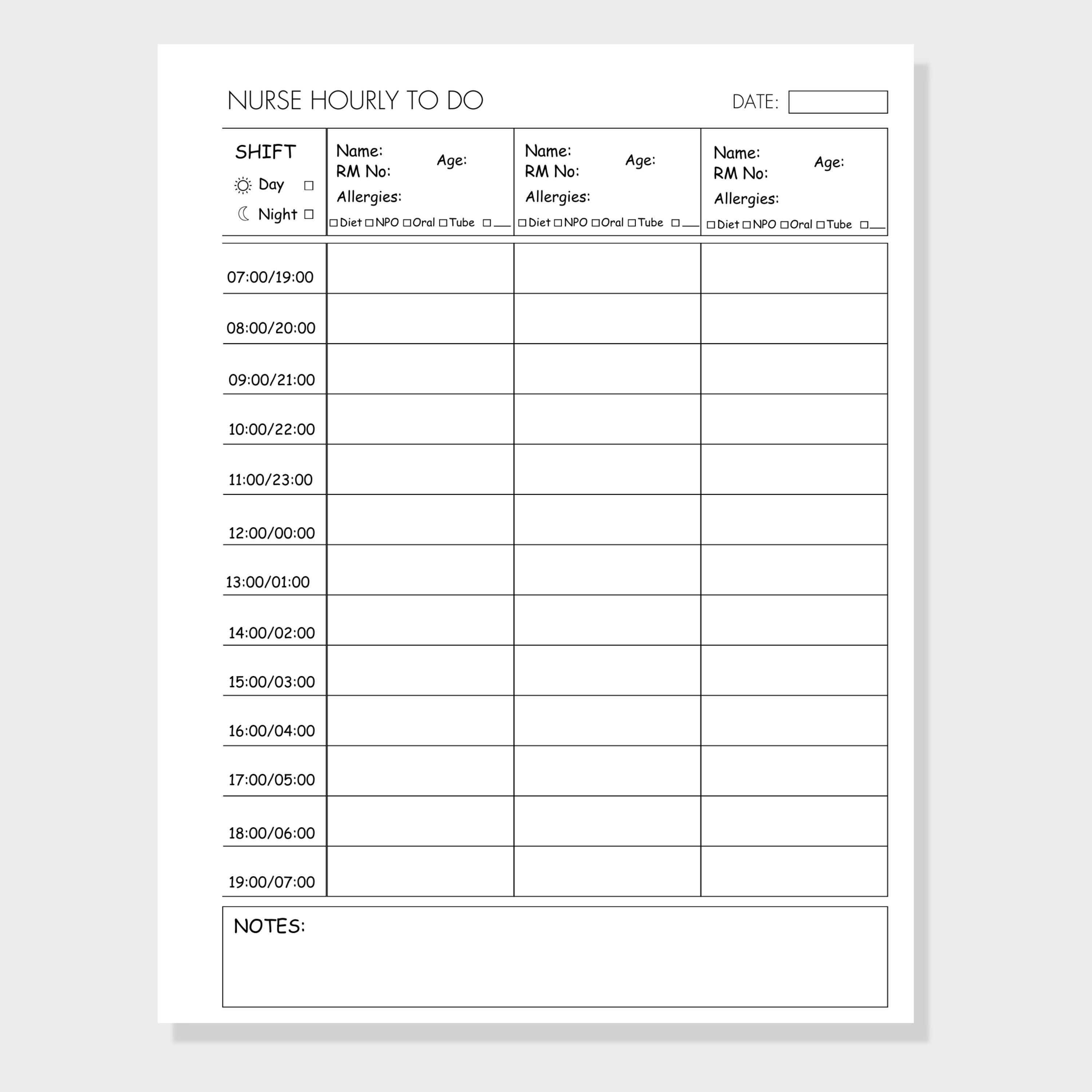 Nurse Hourly to Do, Printable Nurse Shift Planner, 3 Patient Medsurg ...