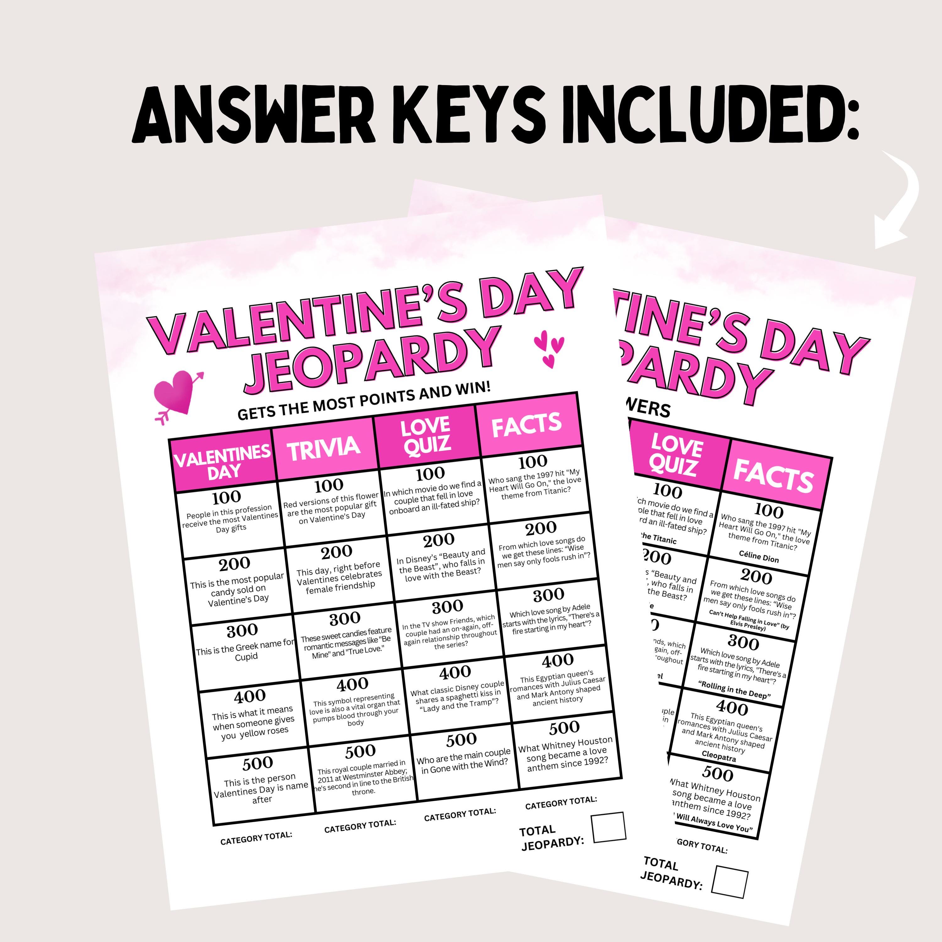 Valentines Day Jeopardy Game, Fun Valentines Day Games, Valentine's ...