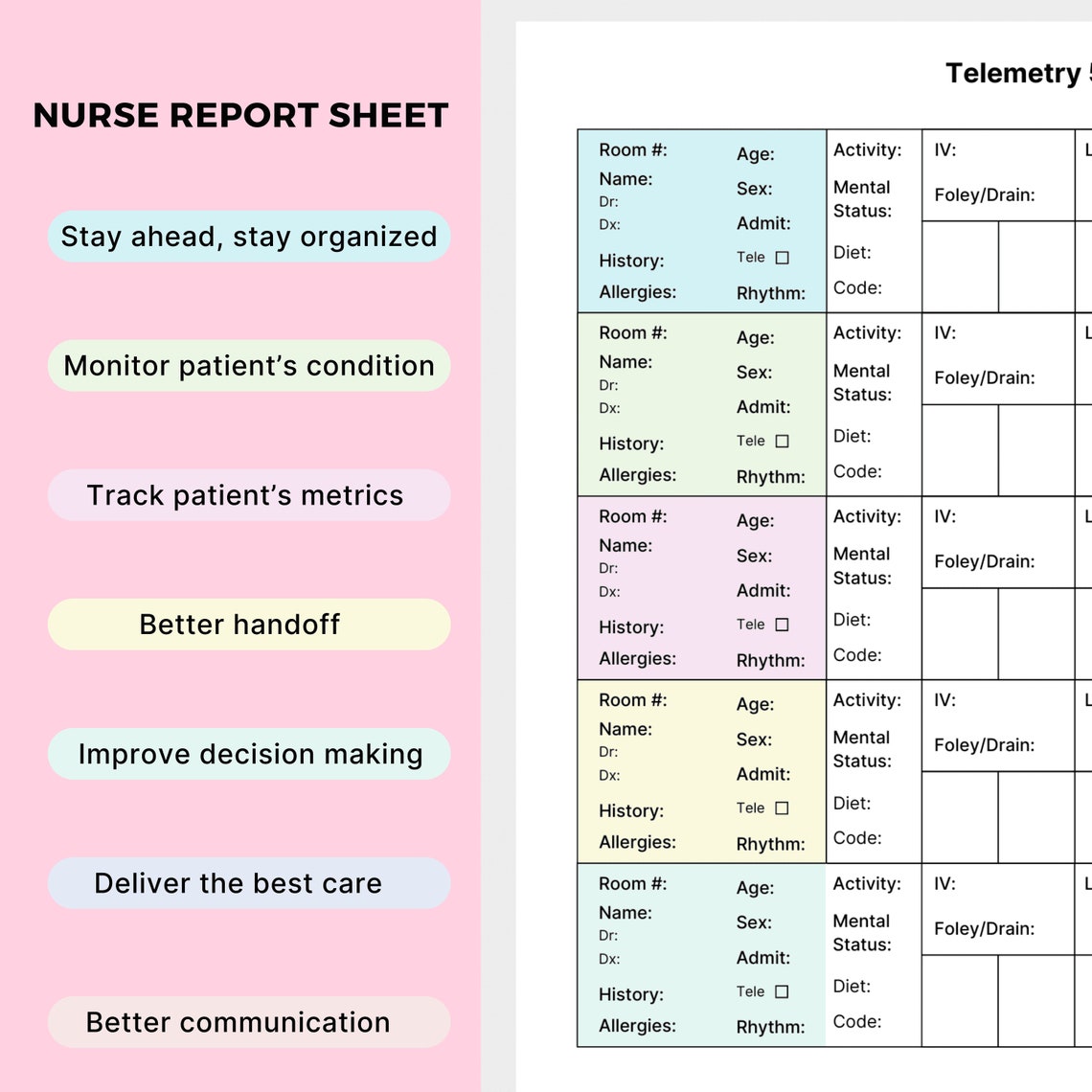 Nurse Report Sheet Telemetry 5 Patient Nurse Report Sheet Nurse Handoff ...