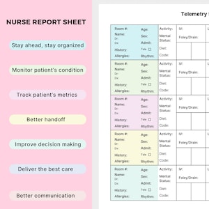 Nurse Report Sheet | Telemetry 5 Patient Nurse Report Sheet | Nurse ...