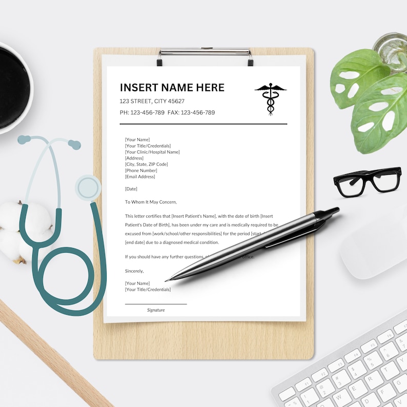 Doctor's Excuse Note, Letter for School Work Sick Leave, Medical Excuse ...