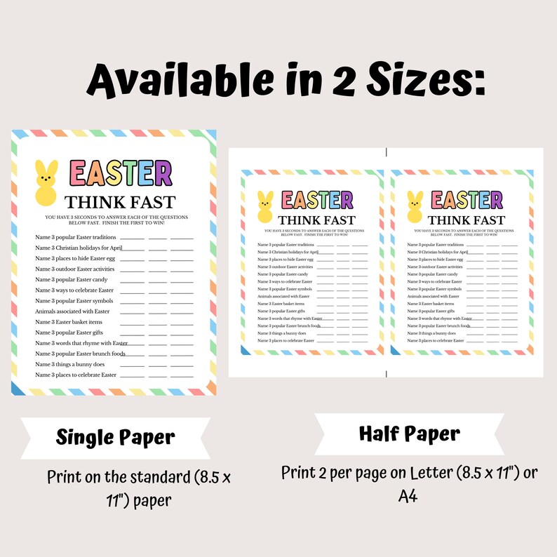 Easter Think Fast Game, Fun Easter Games, Printable Easter Group ...