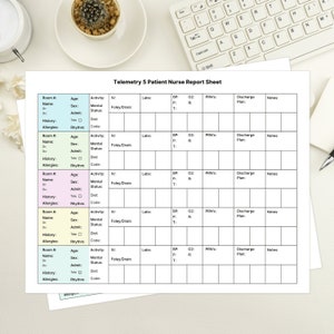 Telemetry Nurse Report Sheet | 5 Patient Handoff (digital Download) - Etsy