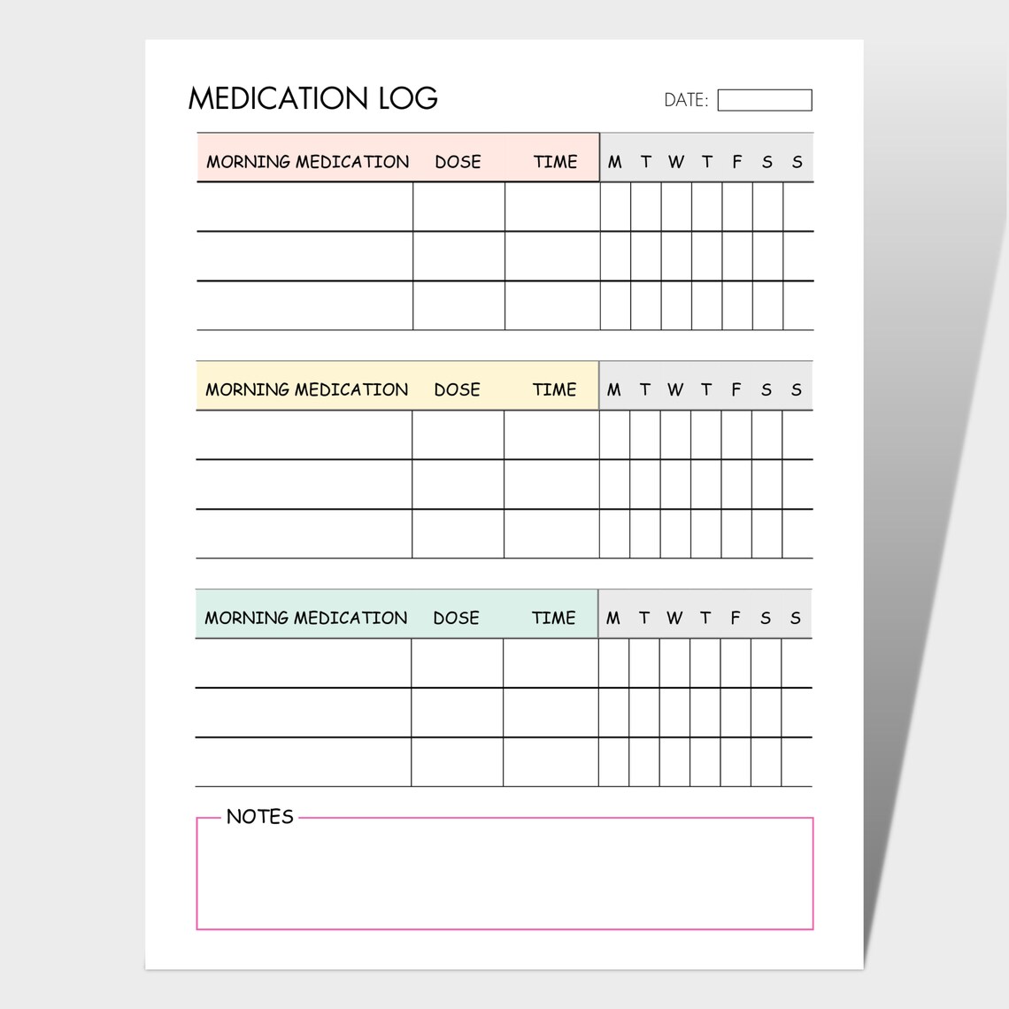 Medication Log, Printable Medicine Chart for Caregivers and Nurses ...