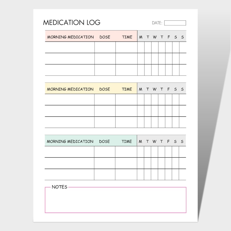 Medication Log, Printable Medicine Chart for Caregivers and Nurses ...