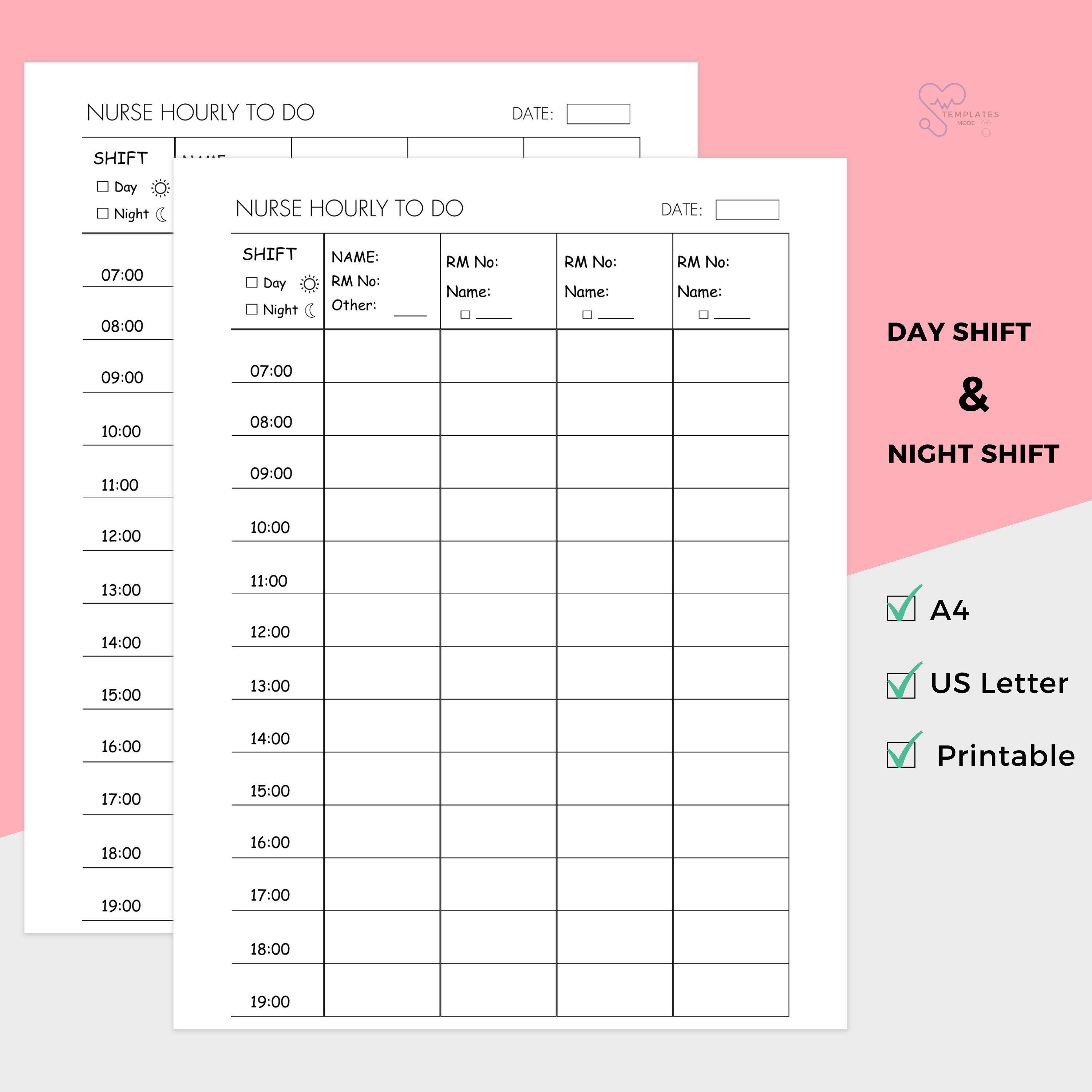 Nurse Hourly to Do List, Printable 4 Patient Nurse Report Sheet, Day ...