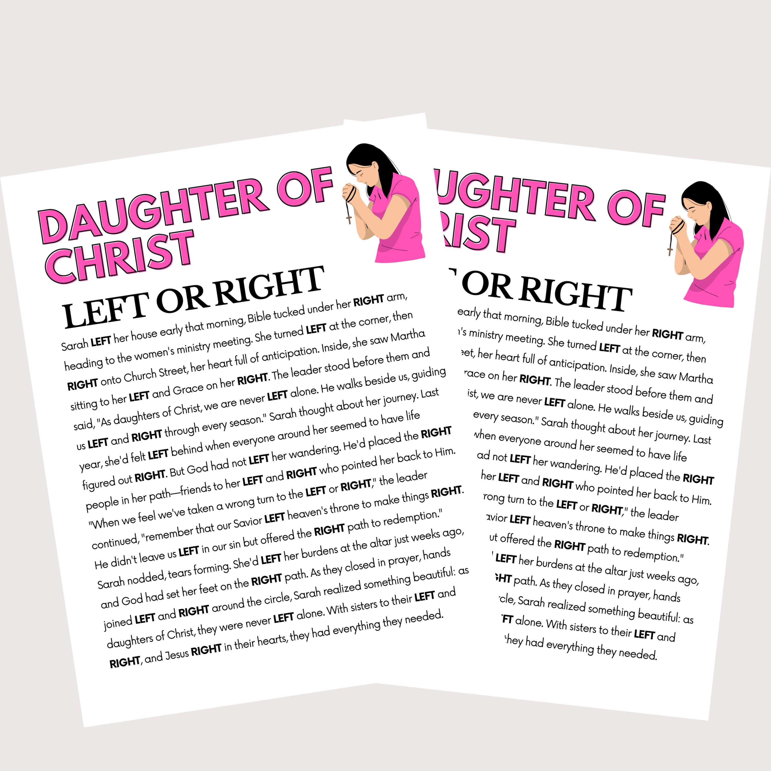 Daughters of Christ Left or Right Game, Pass the Prize Game, Fun Womens ...