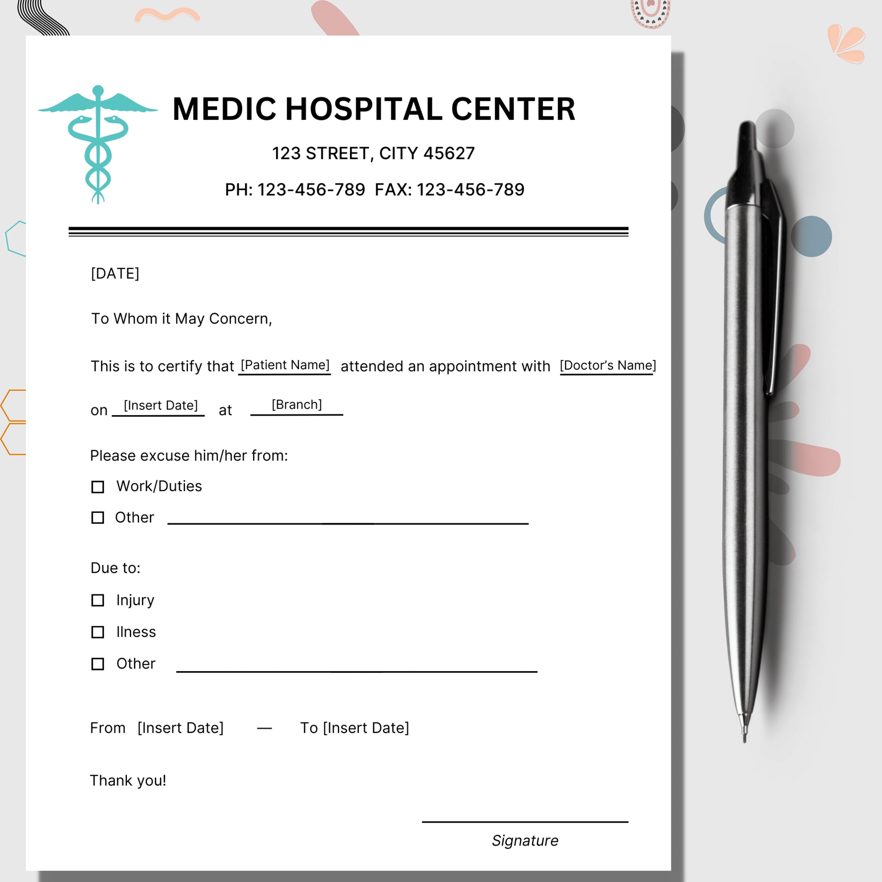 Medical Excuse Note Template, Doctor's Letter (digital Download) - Etsy