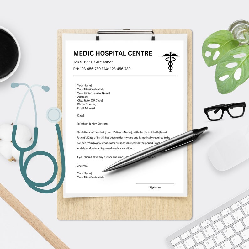 Medical Excuse Letter for Work School Doctor Excuse Note, Medical Sick ...