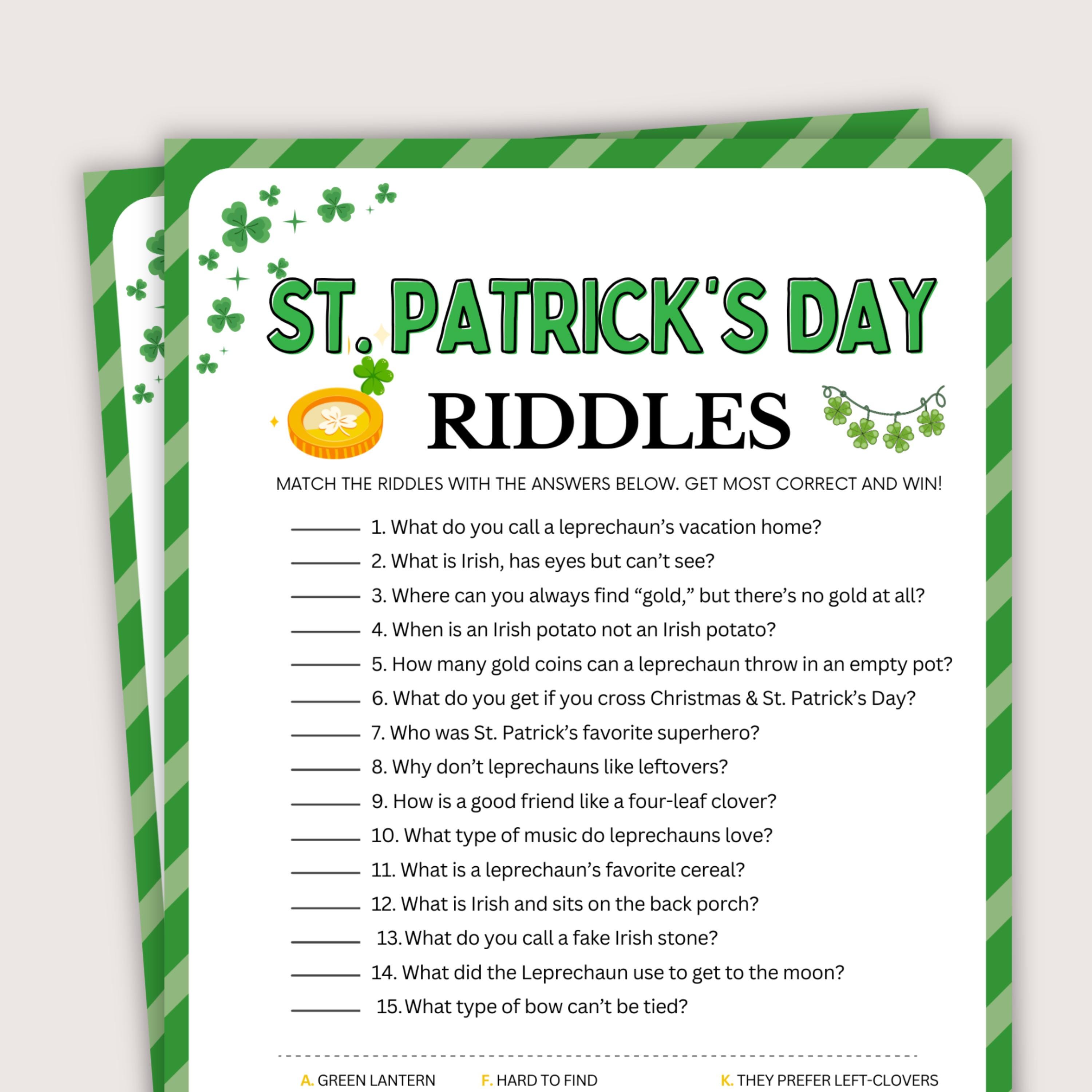 St. Patricks Day Riddles, Fun St. Patrick's Day Games, Printable St ...