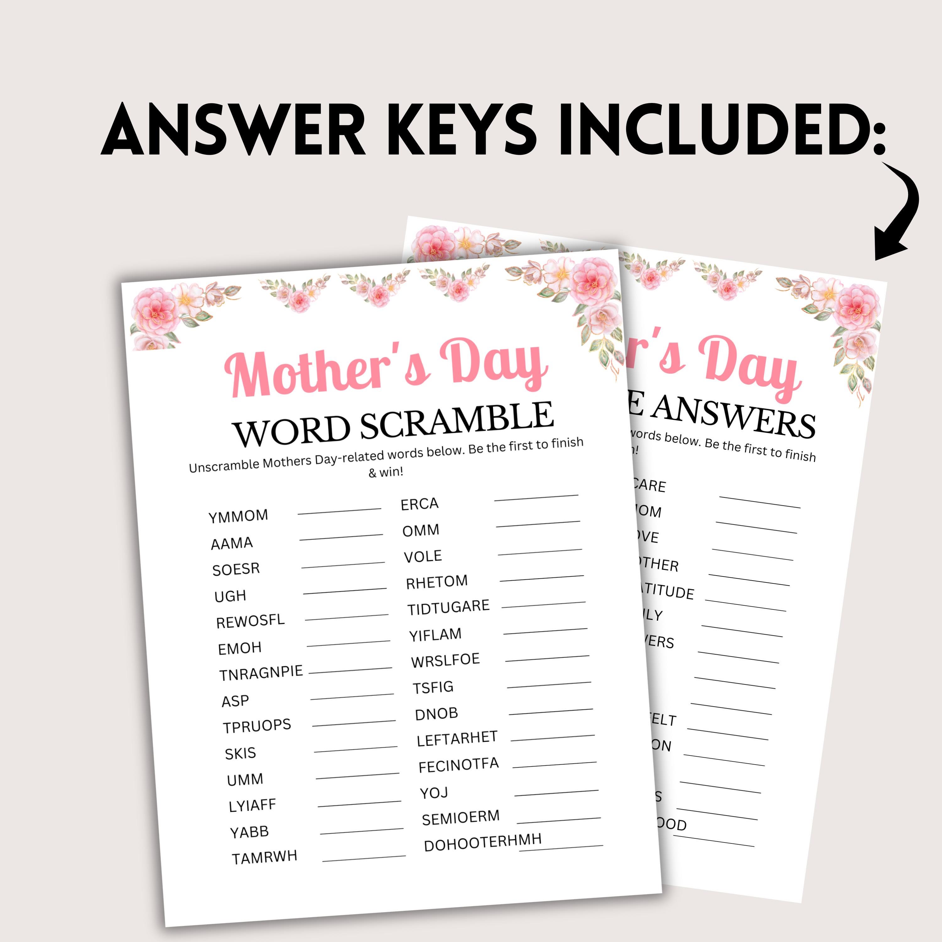 Mothers Day Printable Game, Word Scramble Game, Mothers Day Activity ...