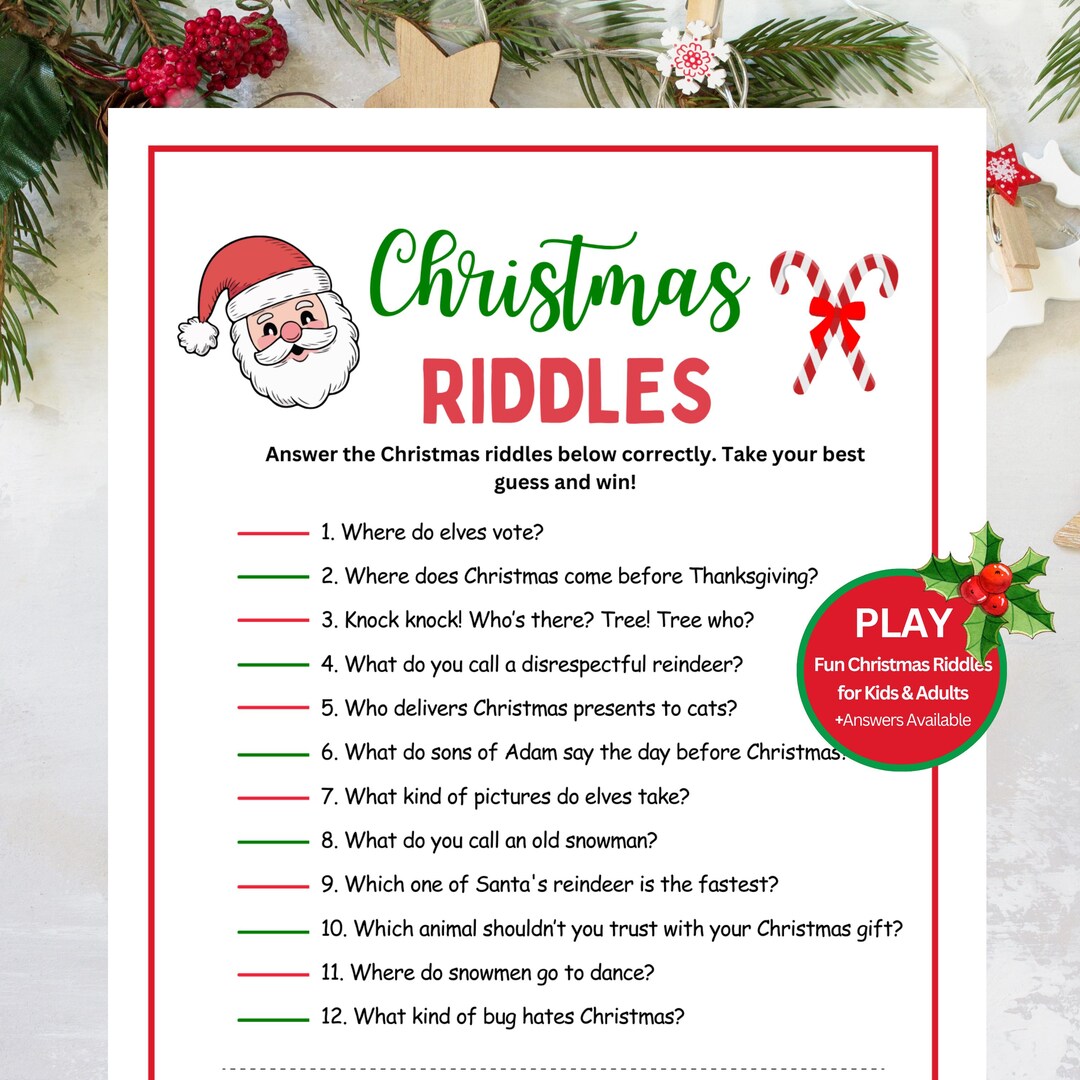 Christmas Riddles, Printable Christmas Games, Holiday Office Games ...
