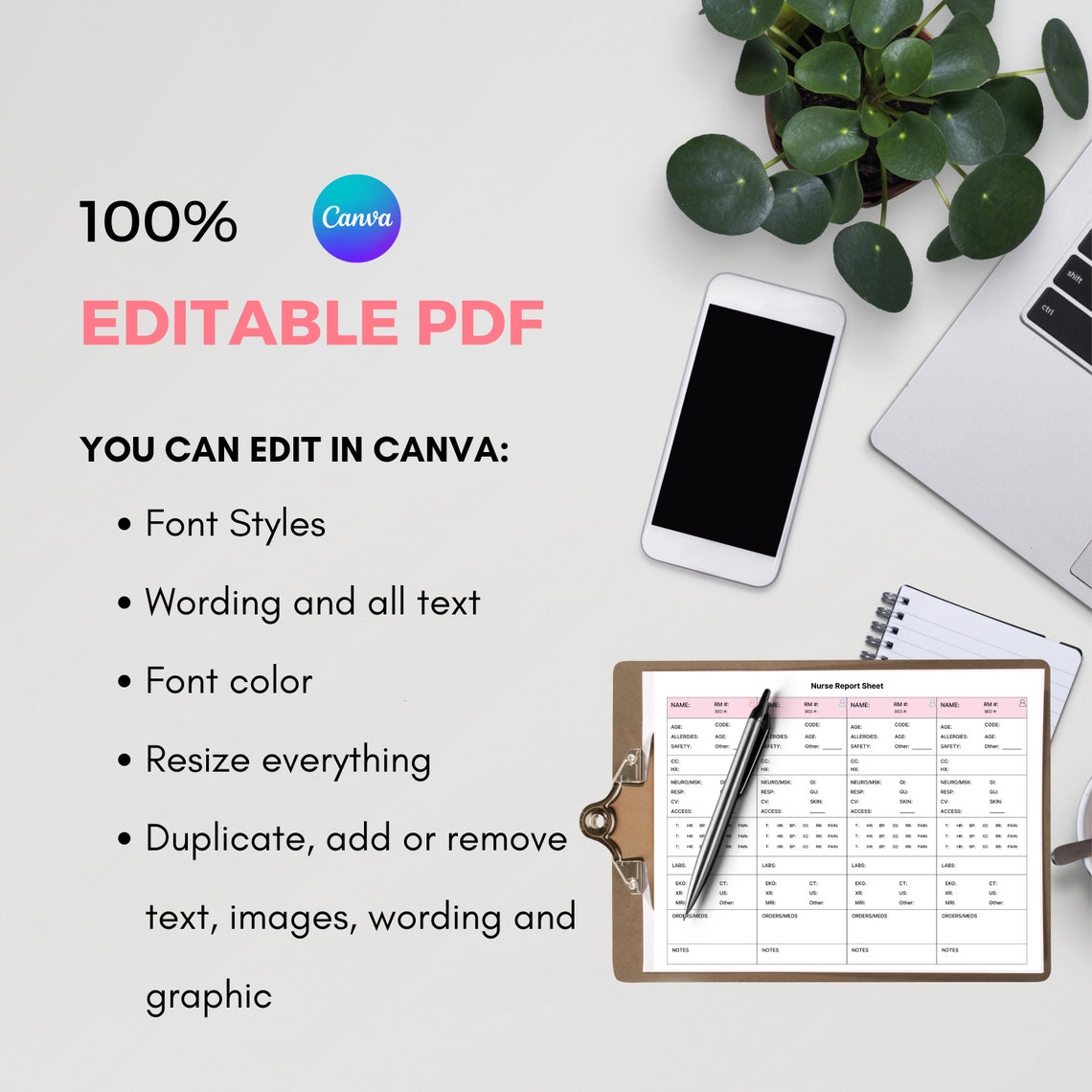 Editable ER Nurse Report Med Surg Nurse Report Sheet, ER Nurse Brain ...