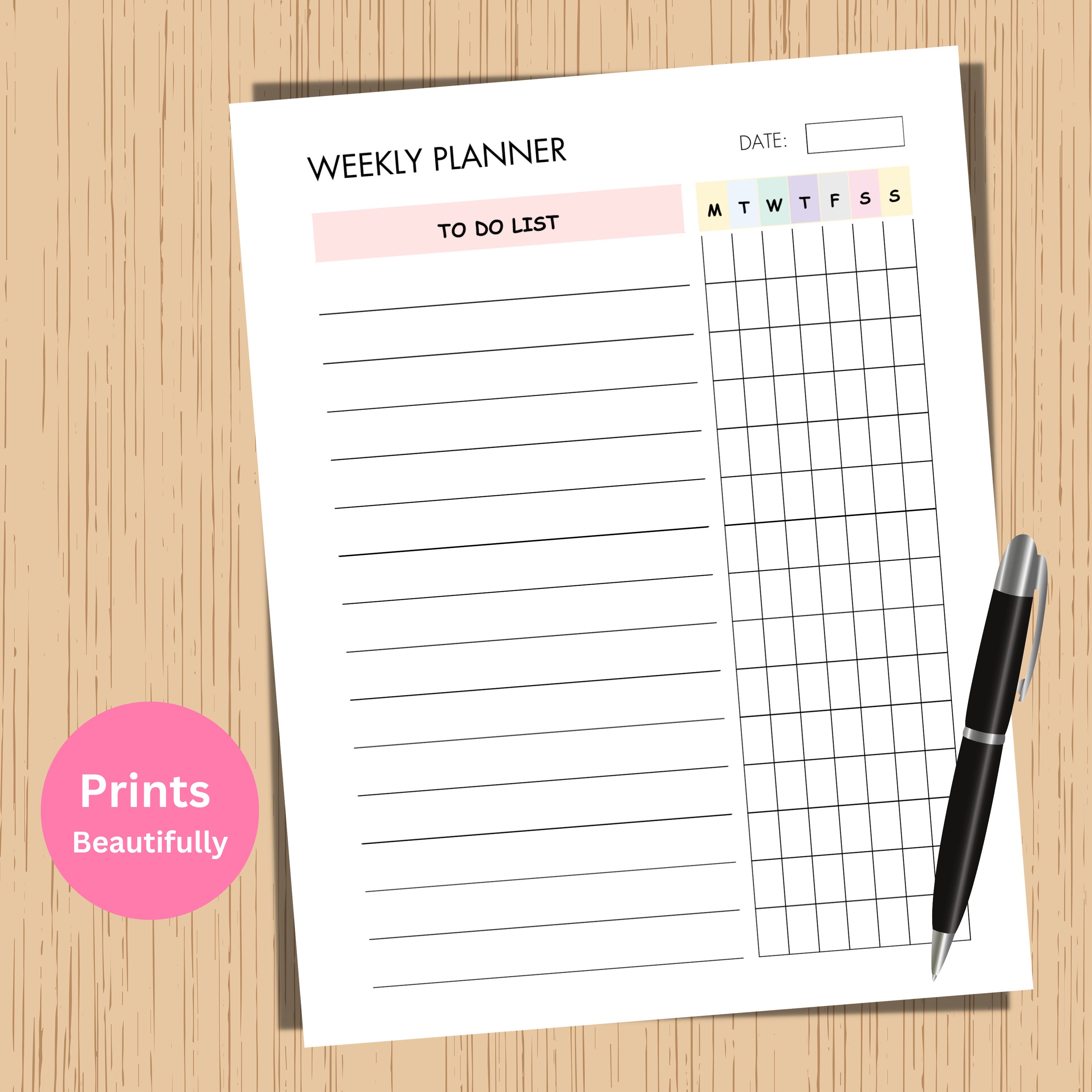 Weekly to Do List, Printable Weekly Checklist, 7 Day to Do List, 7 Day ...