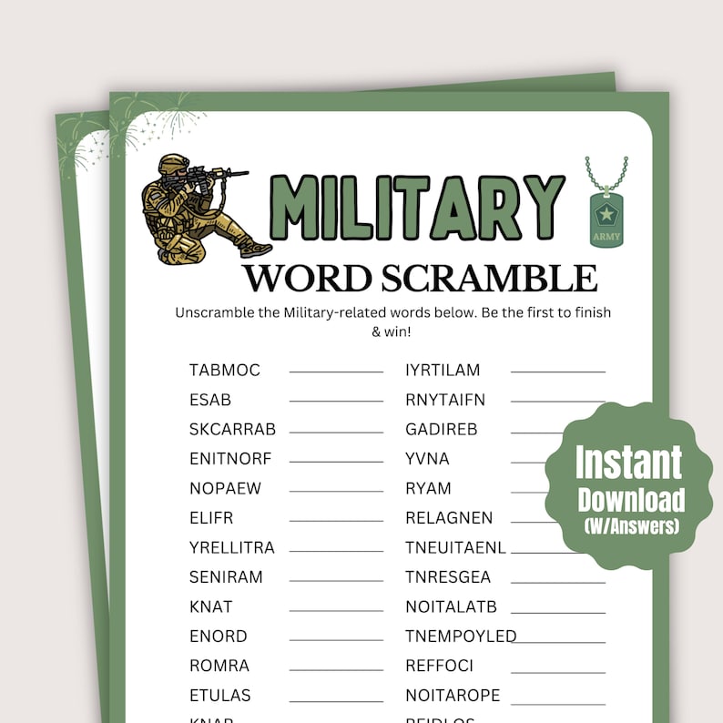 Military Word Scramble Game, Fun Military Themed Party Game, Birthday ...