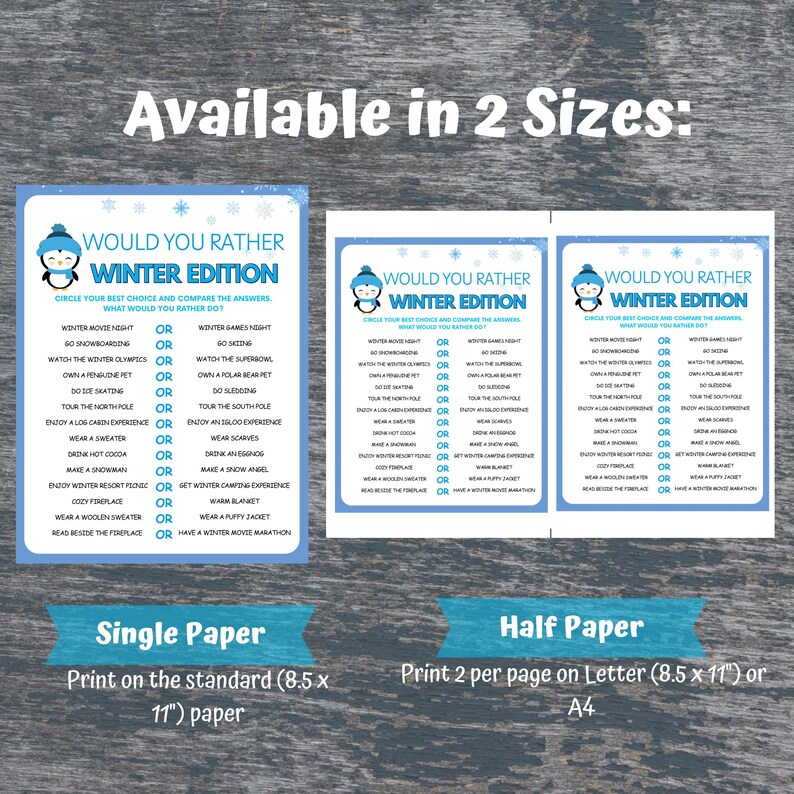 Winter Would You Rather Game, Printable Winter Games, Fun Winter Party ...