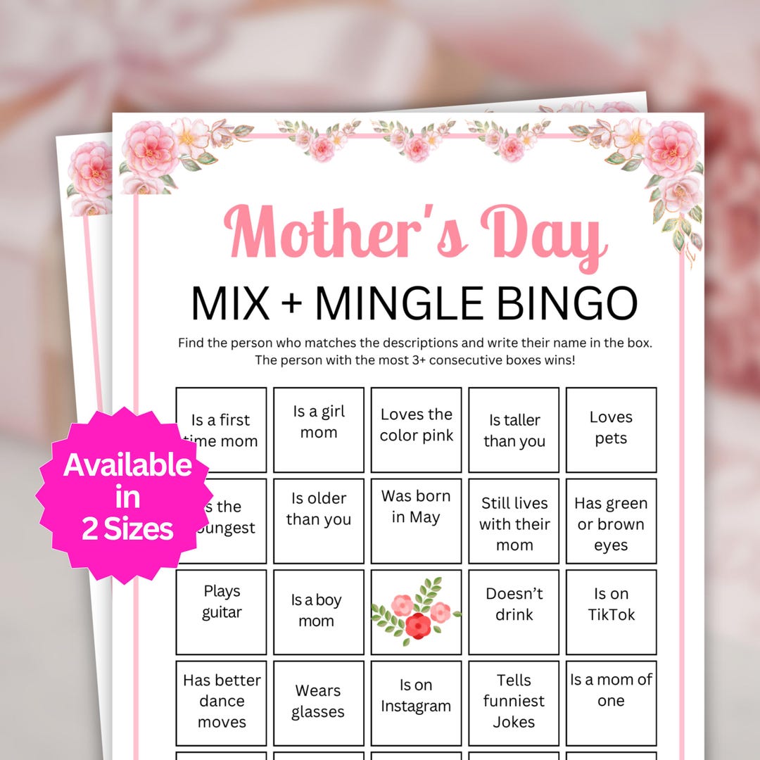 Mothers Day Mix and Mingle Bingo, Mothers Day Games, Mothers Day Group ...