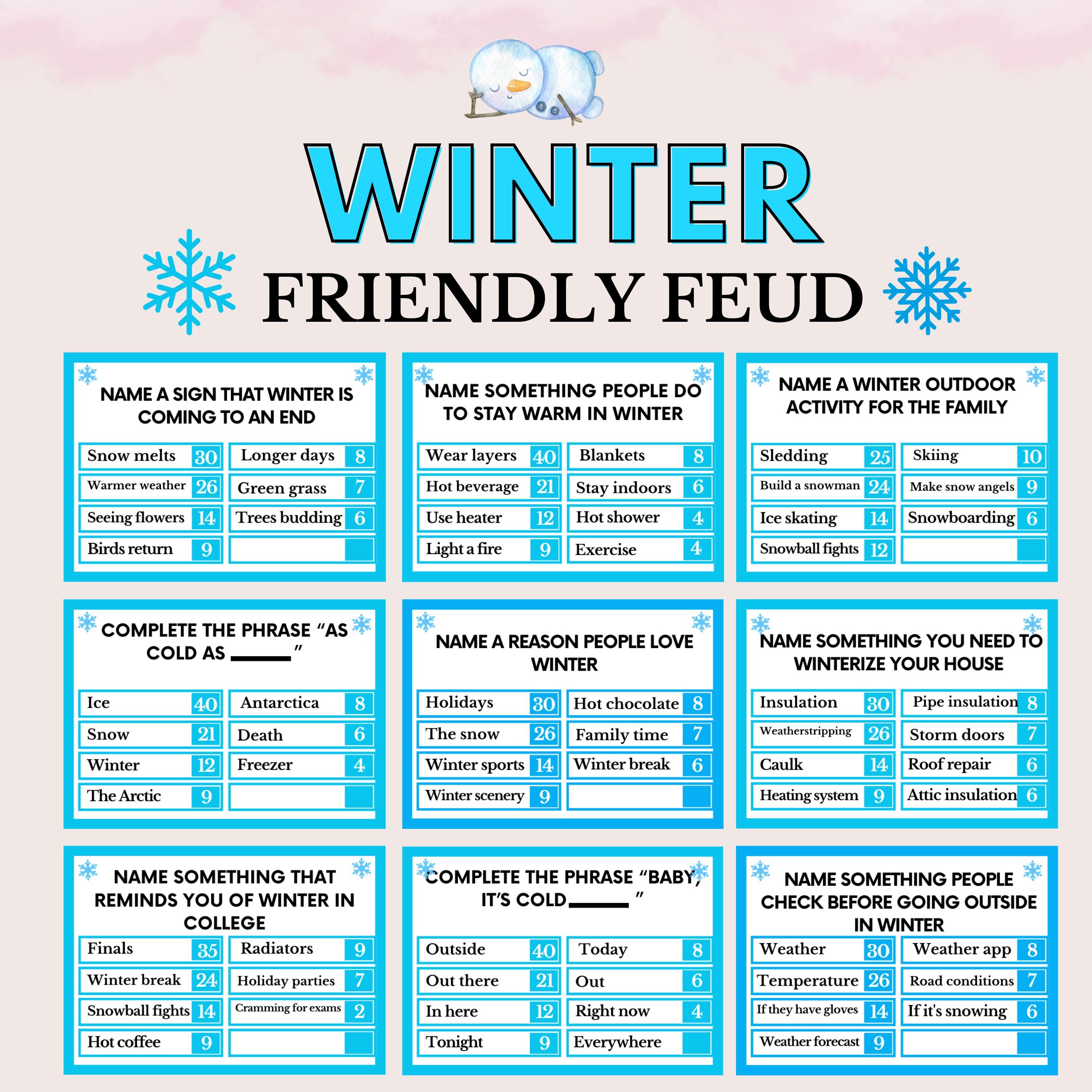 Winter Friendly Feud Game, Fun Winter Games, Printable Winter Party ...