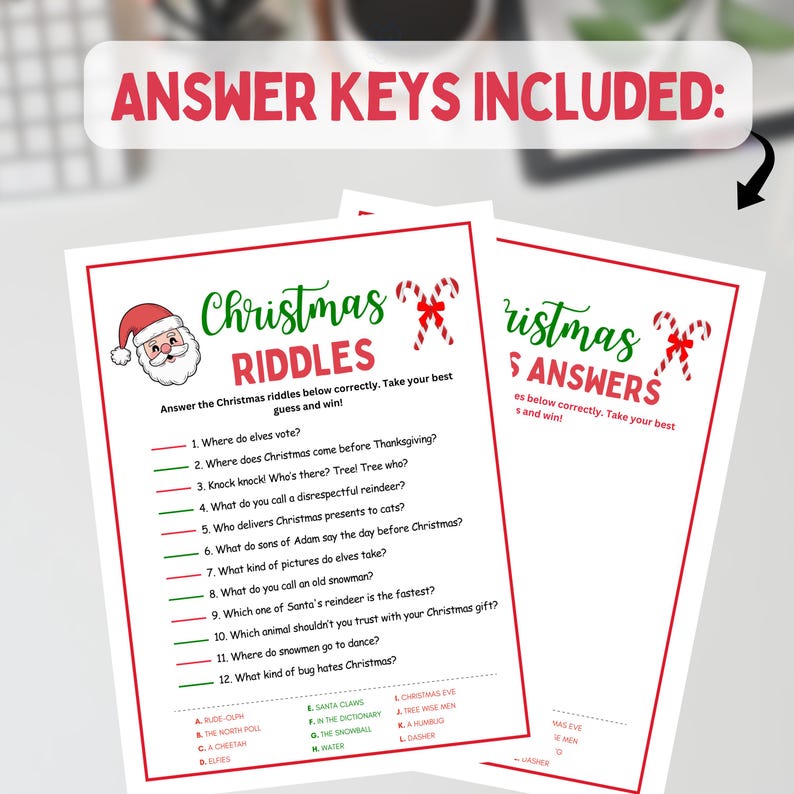 Christmas Riddles, Printable Christmas Games, Holiday Office Games ...