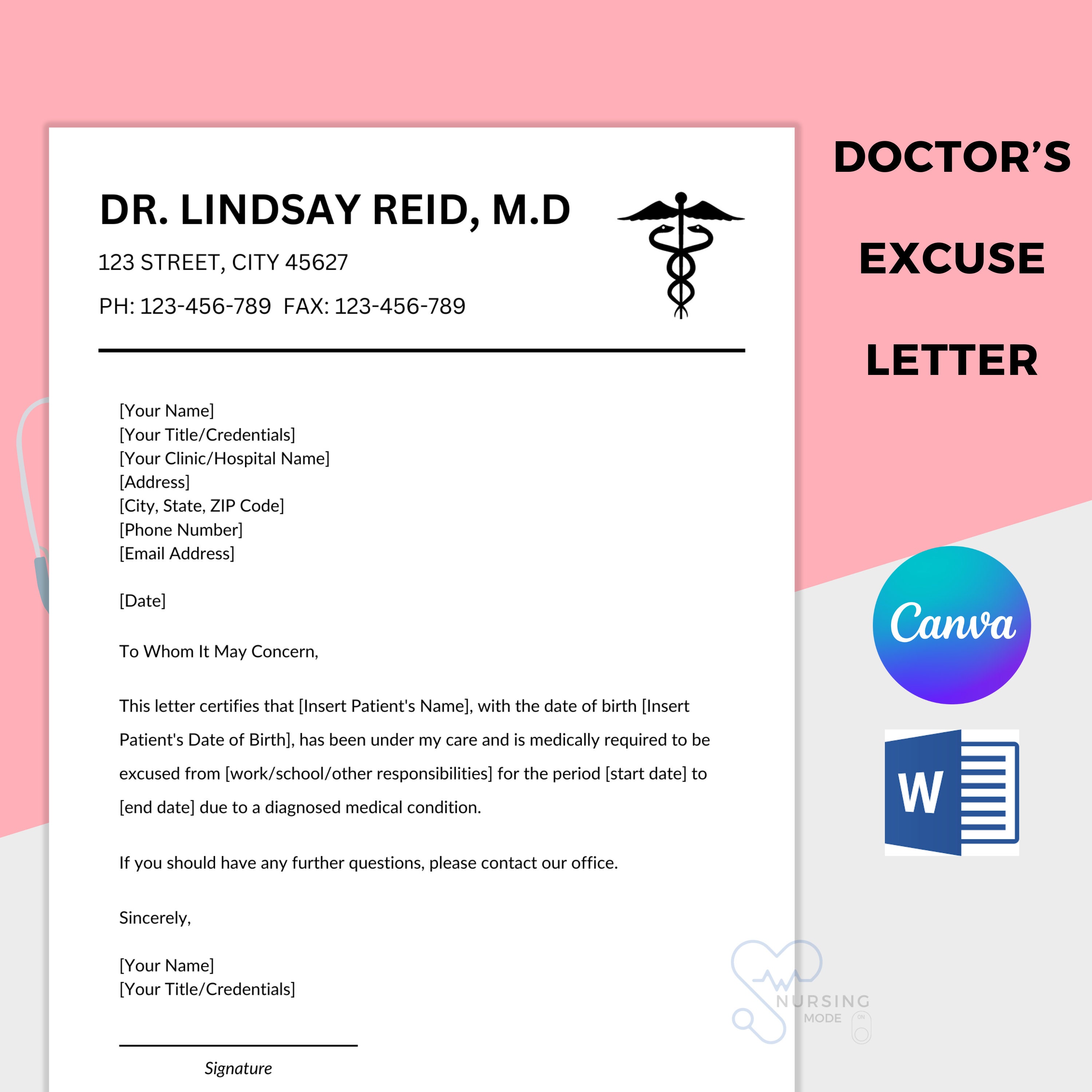Doctors Excuse Letter Excuse Note Printable, Hospital Medical Letter ...