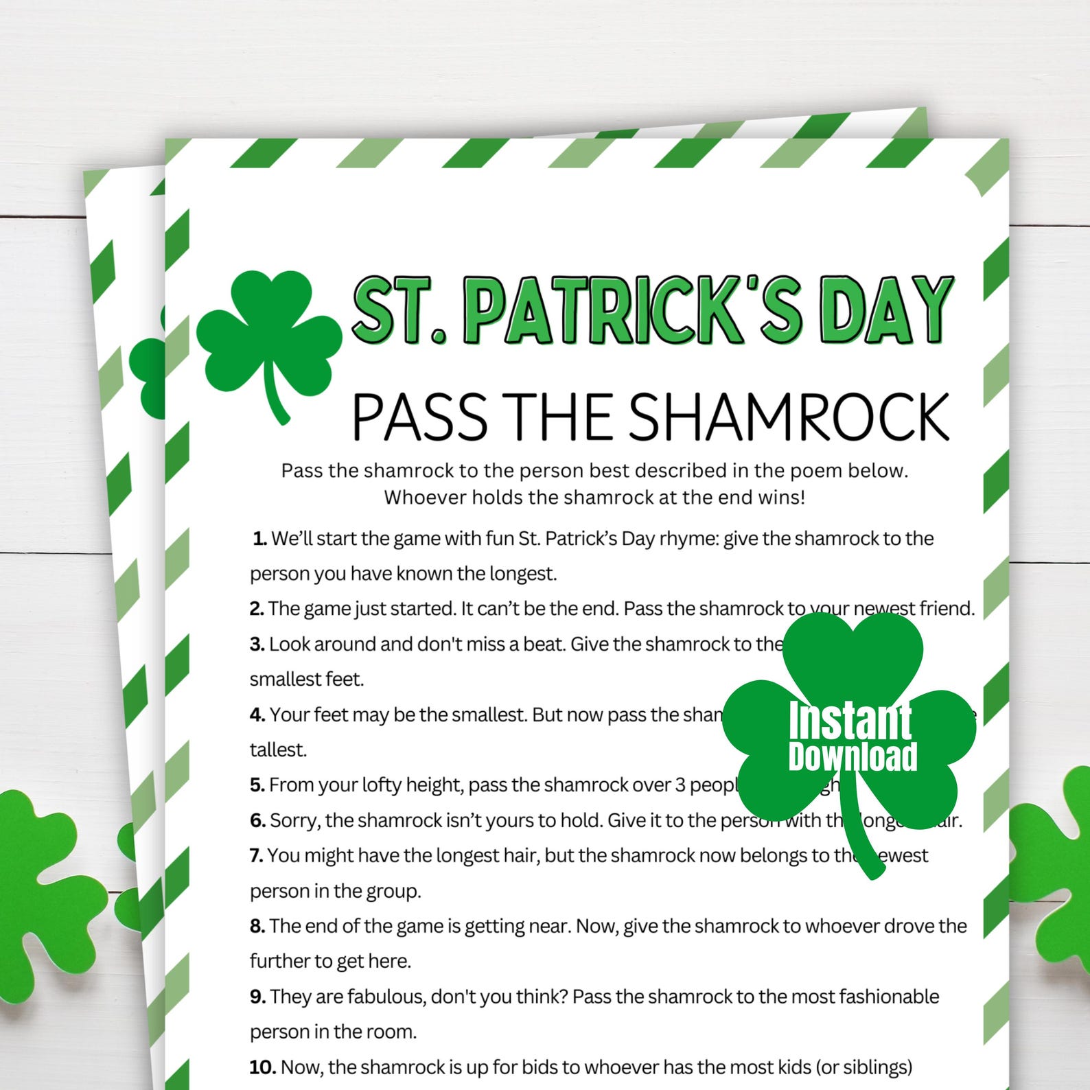 Pass the Shamrock Game, Printable St. Patrick's Day Game for Groups ...