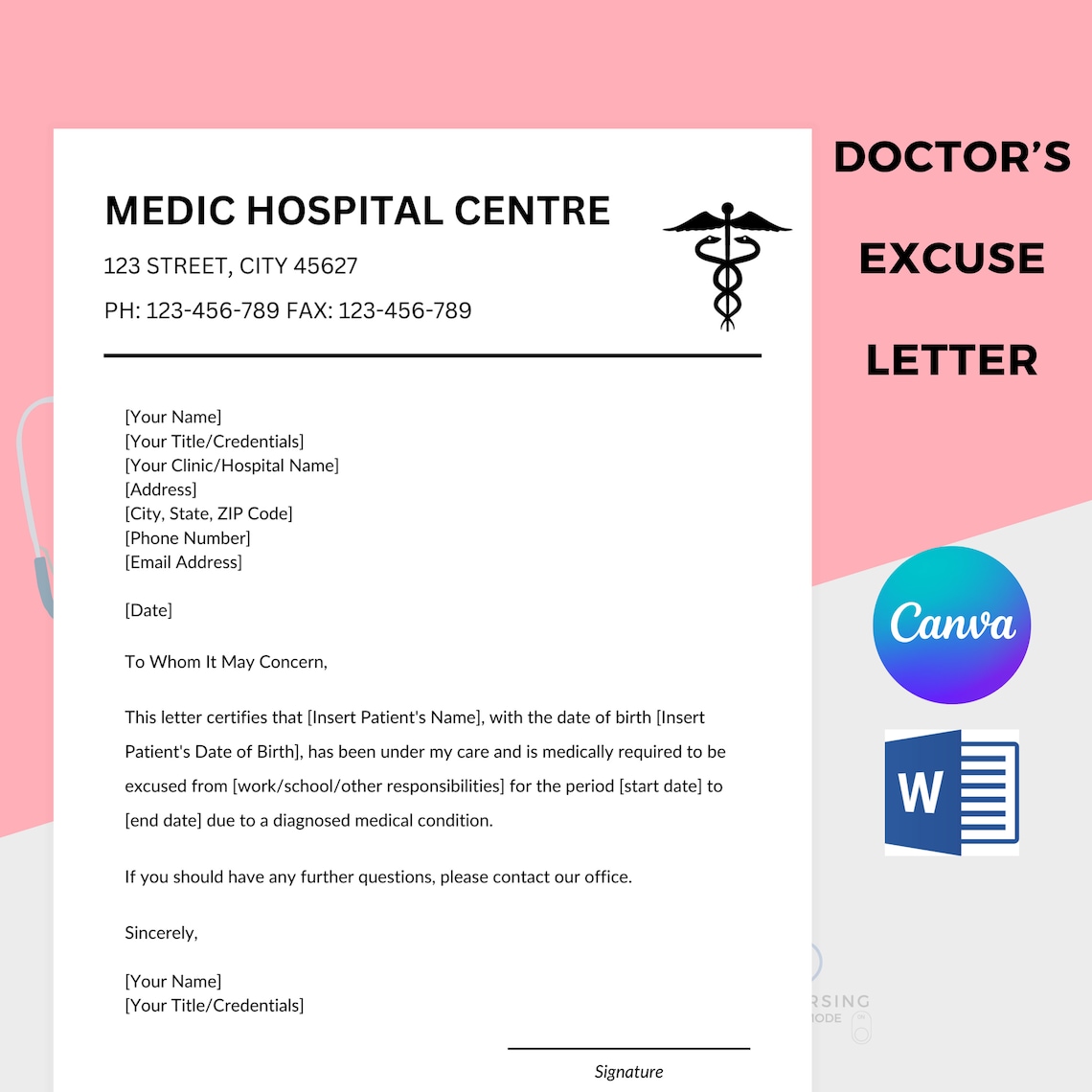 Medical Excuse Letter for Work School Doctor Excuse Note, Medical Sick ...