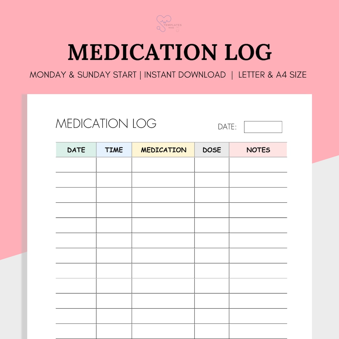 Medication Log, Printable Medication Tracker, Medication Schedule ...