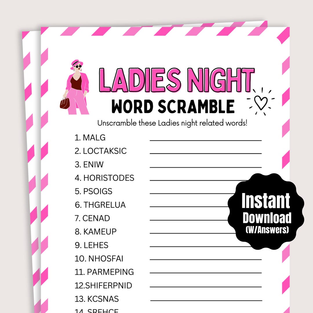 Ladies Night Word Scramble Game, Fun Ladies Night Game, Printable Girls ...