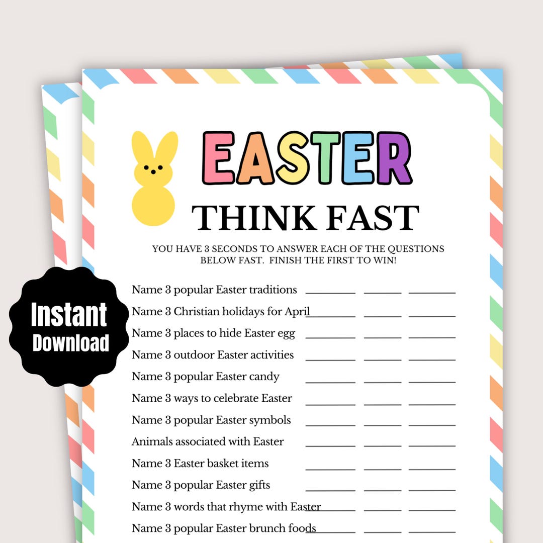 Easter Think Fast Game, Fun Easter Games, Printable Easter Group ...