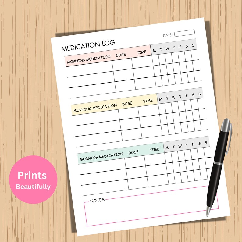 Medication Log, Printable Medicine Chart for Caregivers and Nurses ...