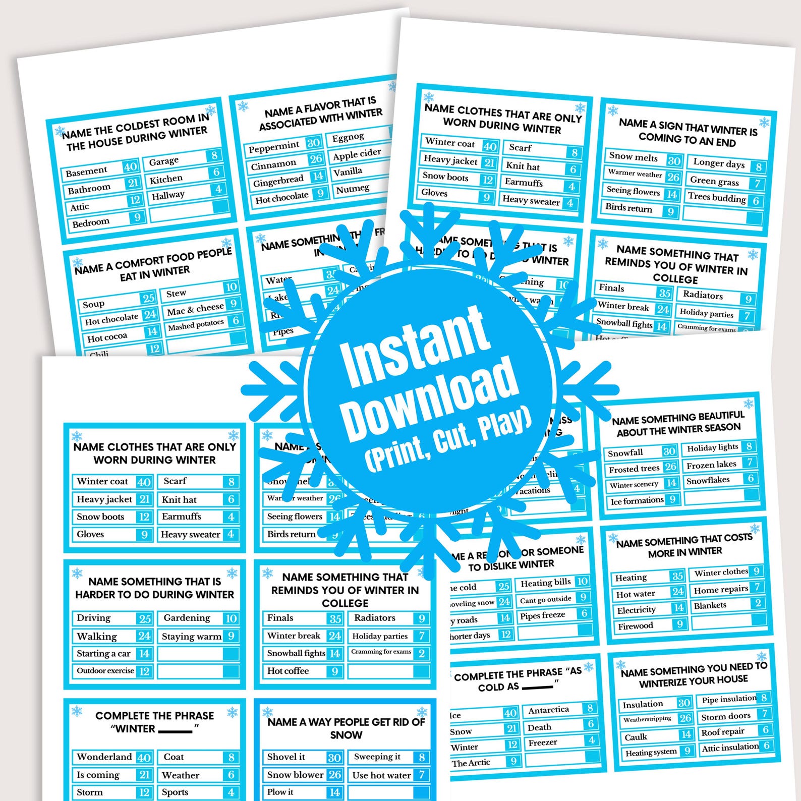 Winter Friendly Feud Game, Fun Winter Games, Printable Winter Party ...