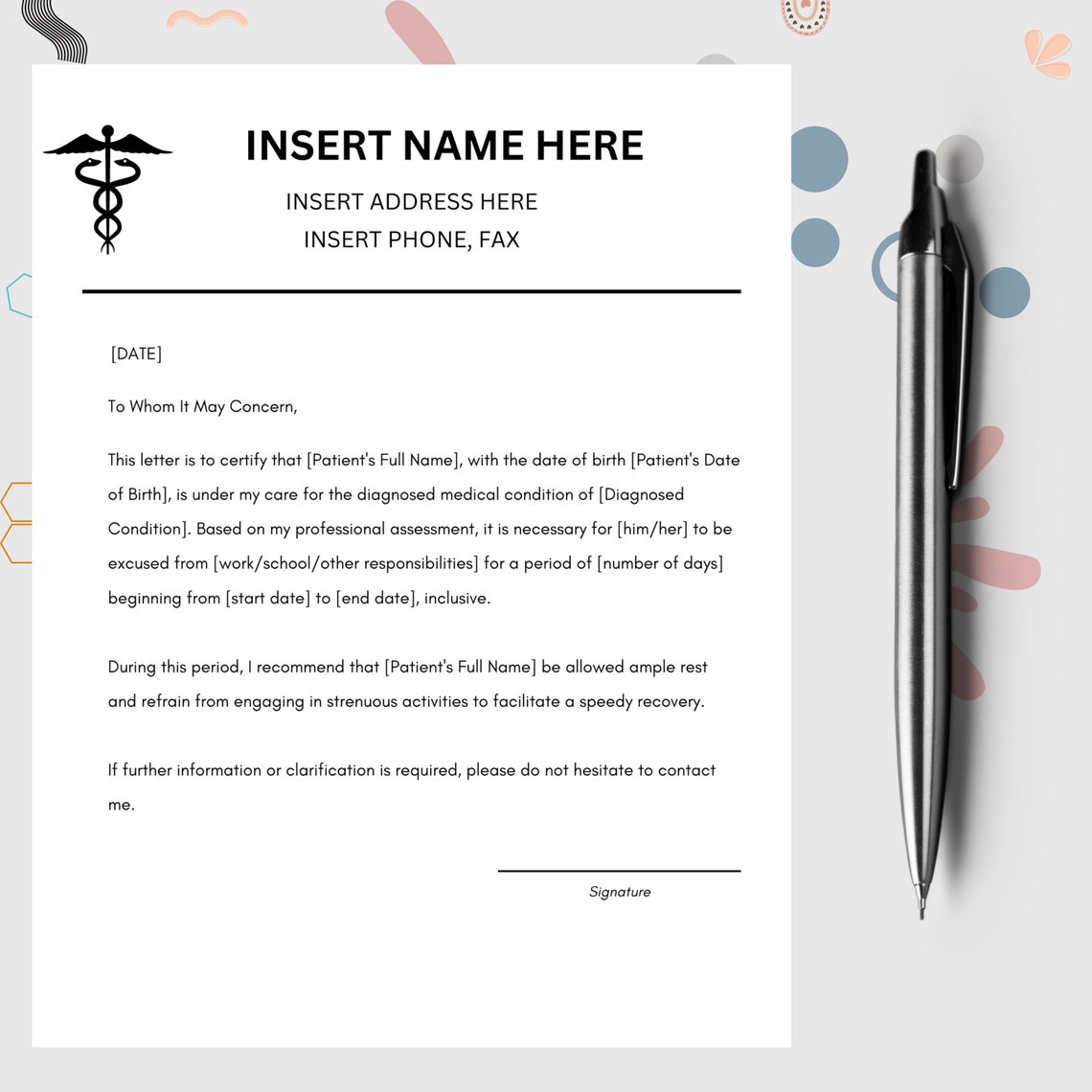 Doctor's Excuse Note, Medical Sick Leave Letter, School or Work Absence ...