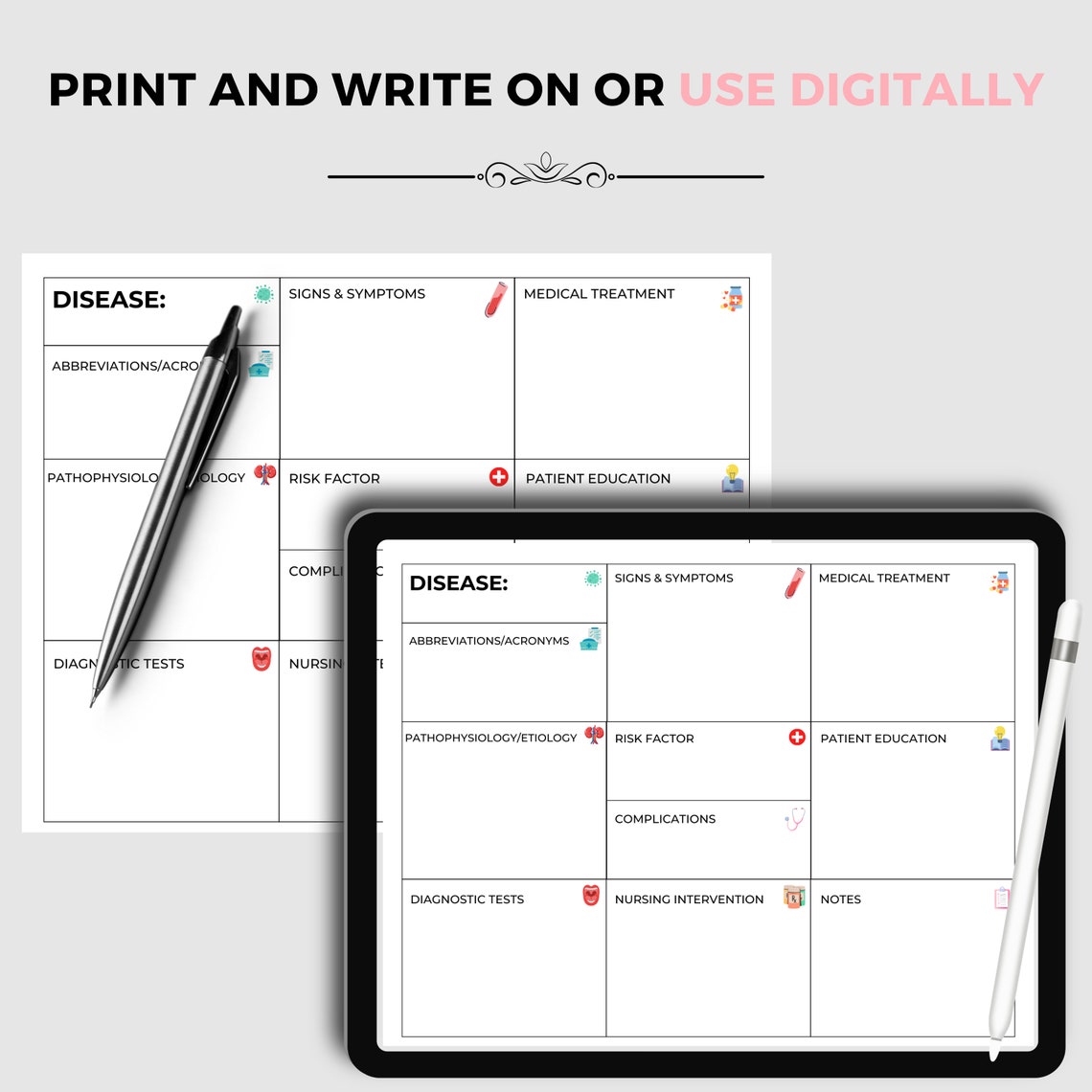 Editable Med Surg Study Template, Nursing School Disease Process Map ...