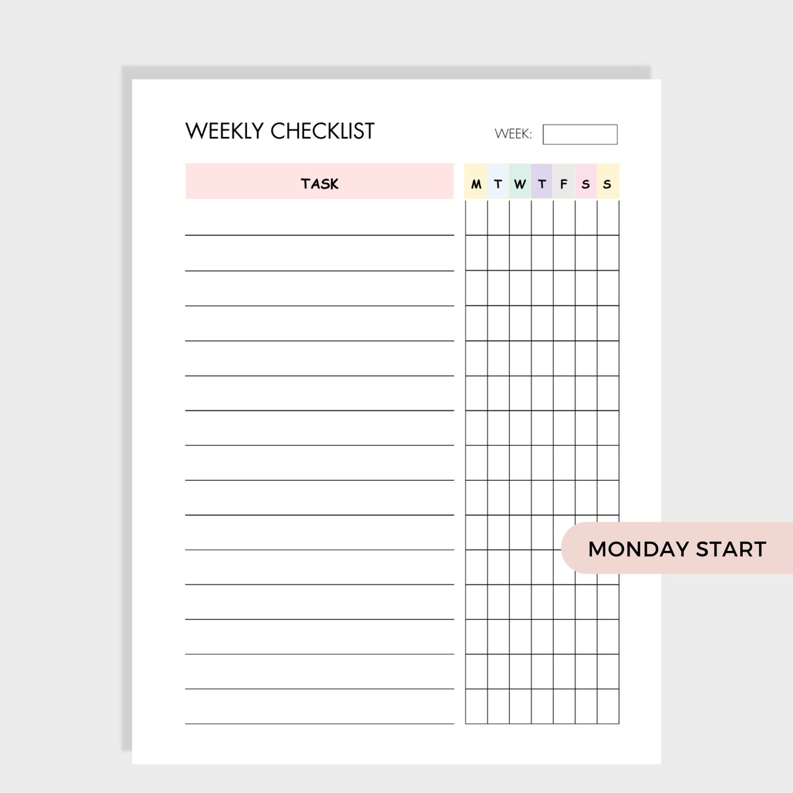 Weekly Checklist Printable 7 Days to Do List, Daily Planner, Printable ...