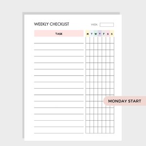 Weekly Checklist Printable 7 Days to Do List, Daily Planner, Printable ...