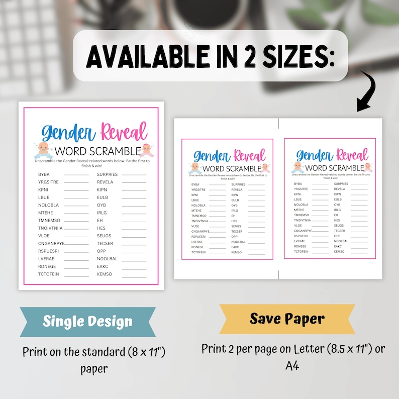 Gender Reveal Word Scramble, Gender Reveal Games, Pink or Blue Gender ...