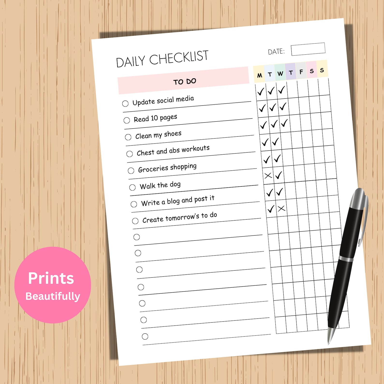 Daily Checklist, Printable Weekly Planner, Weekly to Do List, Weekly ...