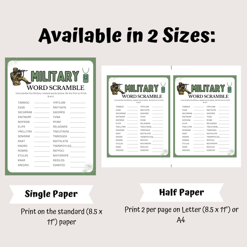 Military Word Scramble Game, Fun Military Themed Party Game, Birthday ...