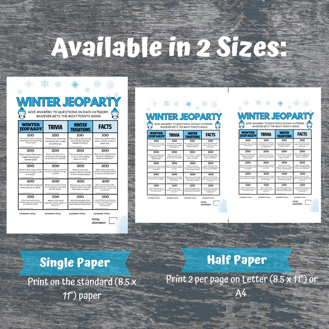 Winter Jeopardy, Fun Winter Party Games, Printable Winter Office Game ...