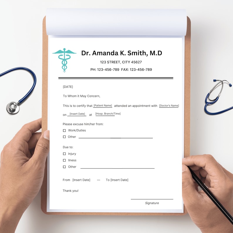 Editable Doctor's Excuse Note Template (printable PDF) - Etsy