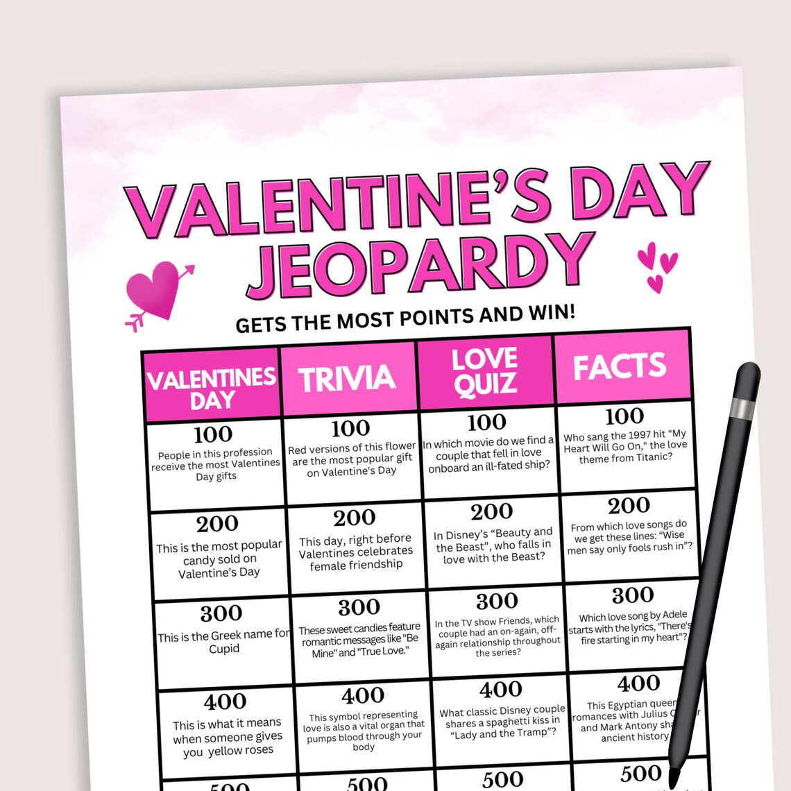 Valentines Day Jeopardy Game, Fun Valentines Day Games, Valentine's ...