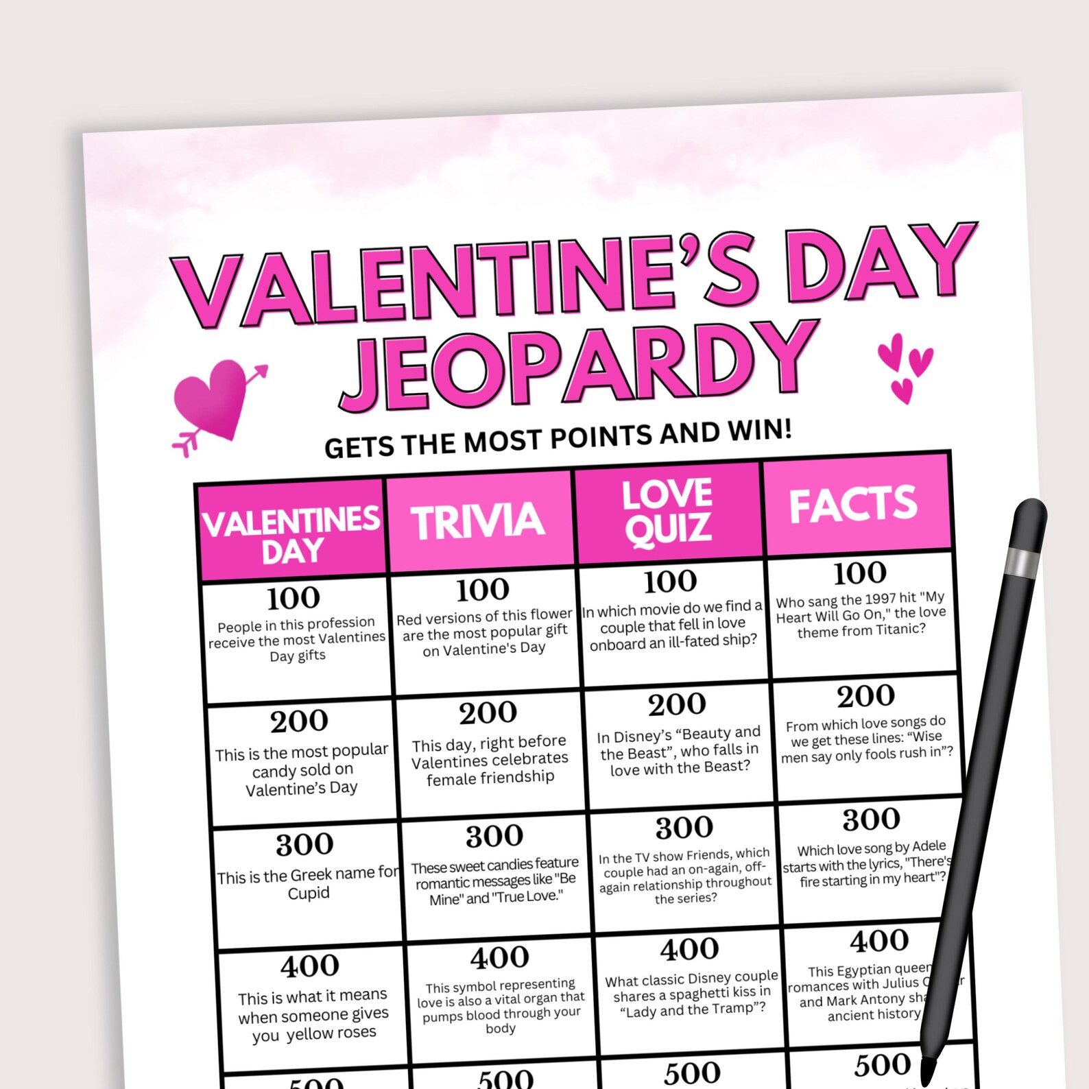 Valentines Day Jeopardy Game, Fun Valentines Day Games, Valentine's ...
