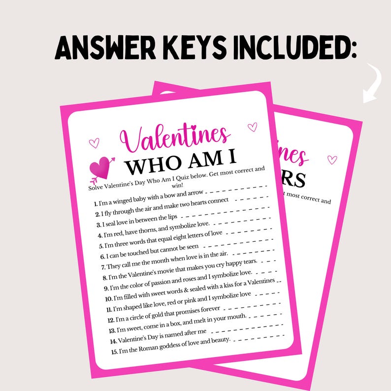Valentines Day Who Am I Riddles, Fun Valentines Game, Valentines Day ...